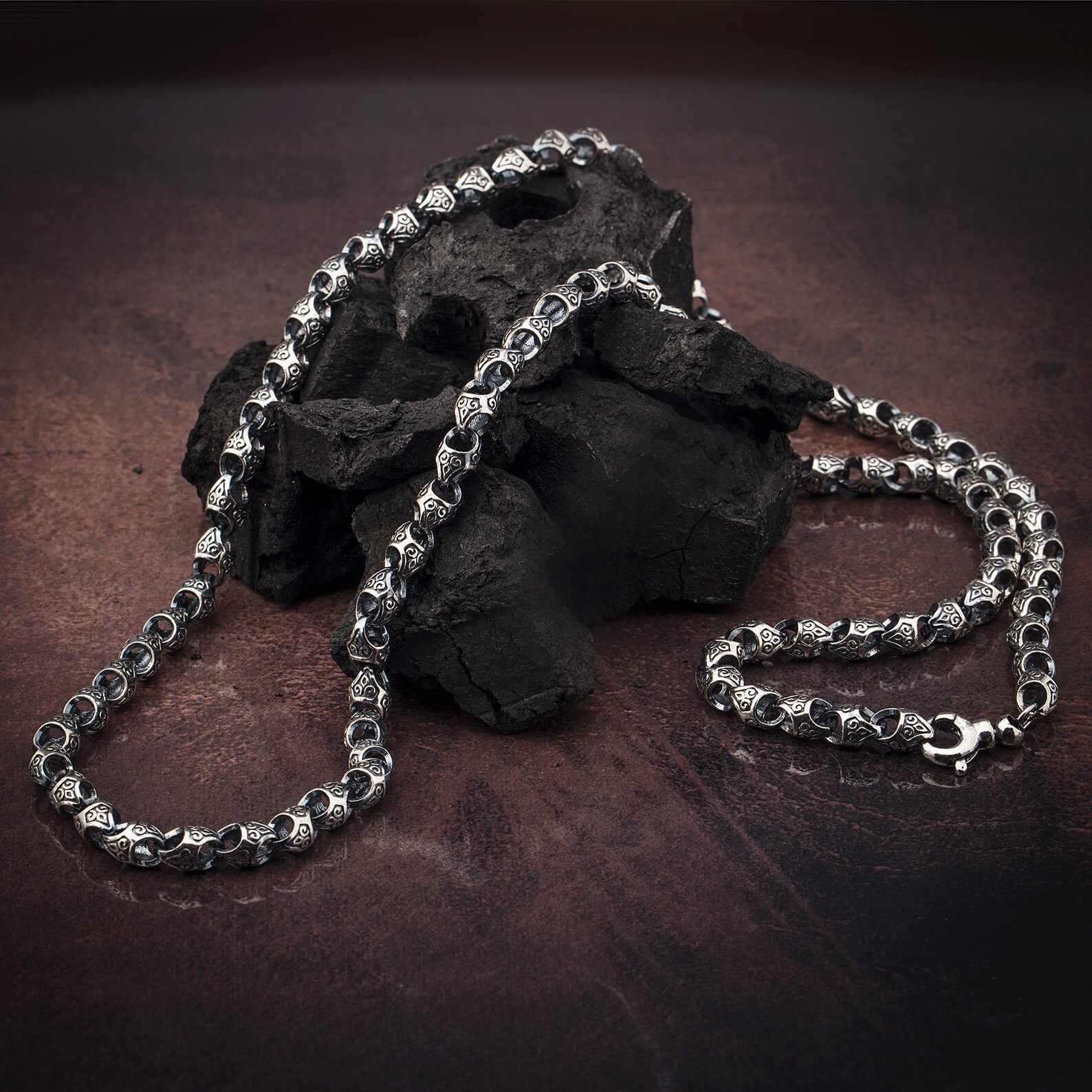 Byzantine Oxidized Sterling Silver Chain Necklace for Men - Etsy
