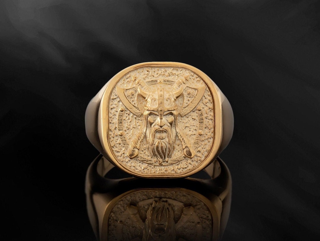 18K Gold Viking God Odin Ring, Solid Gold War God Odin Rings ...