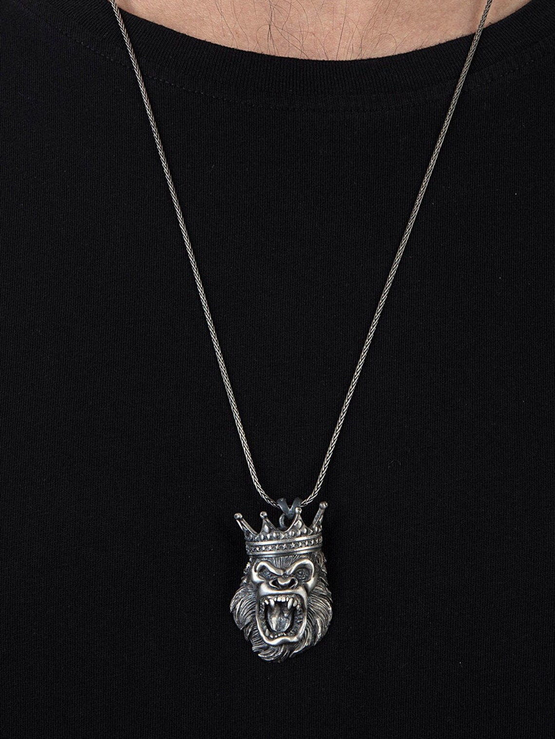 Sterling Silver King Gorilla Pendant Necklace, Animal Jewelry - Etsy