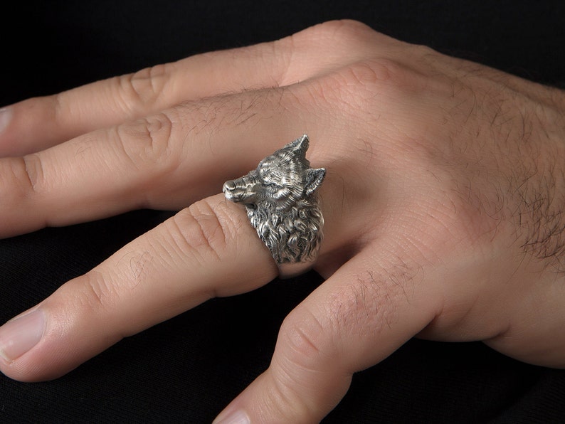 Solid Silver Wolf Rings Men's Wolf Head Ring Signet - Etsy
