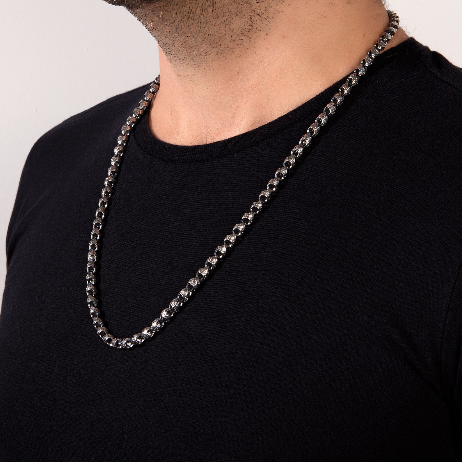 Byzantine Oxidized Sterling Silver Chain Necklace for Men - Etsy