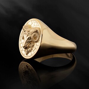 14K Gold Ram Ring for Men, Men's Gold Statement Rings, 18K Solid Gold ...