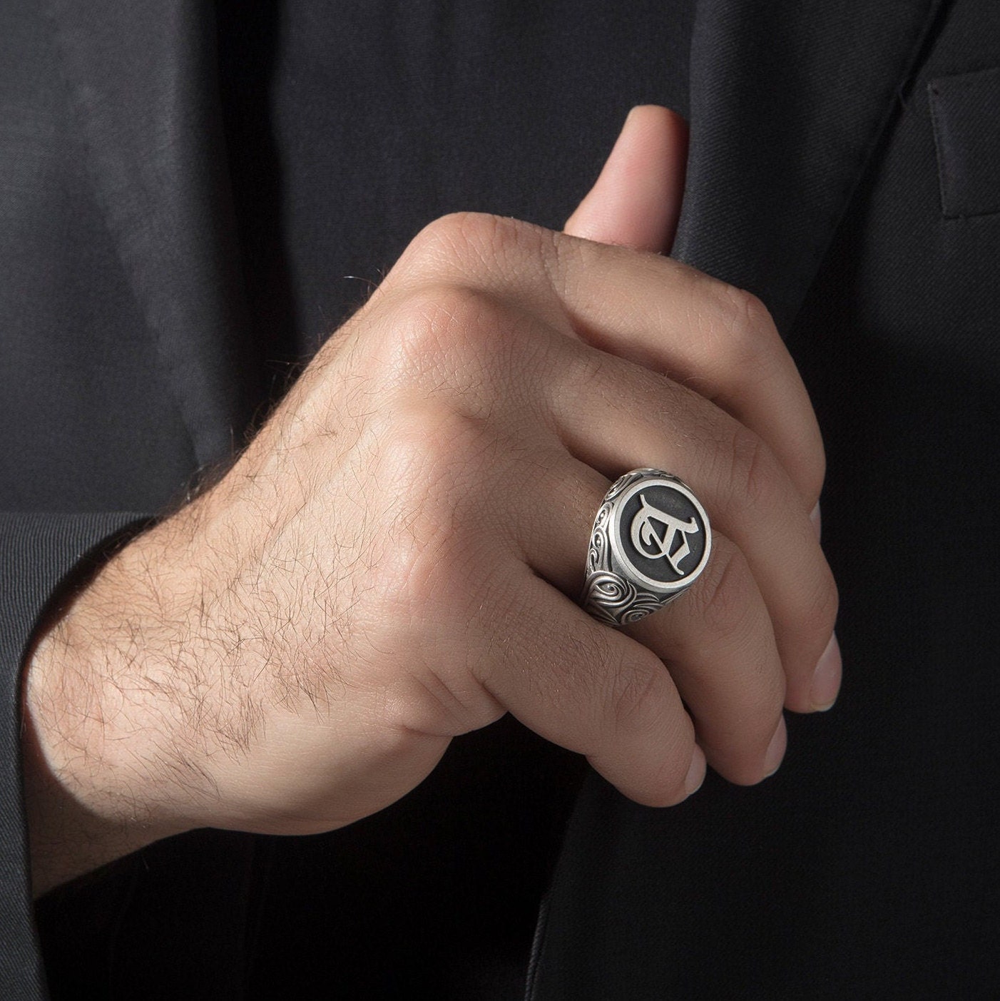 Initial Letter Men Rings Men's Wedding Ring Family | Etsy