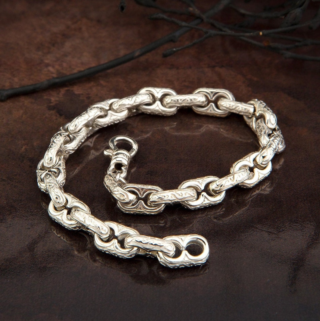Byzantine Chain Bracelet, Curb Chain Bracelet, Unique Man Silver ...