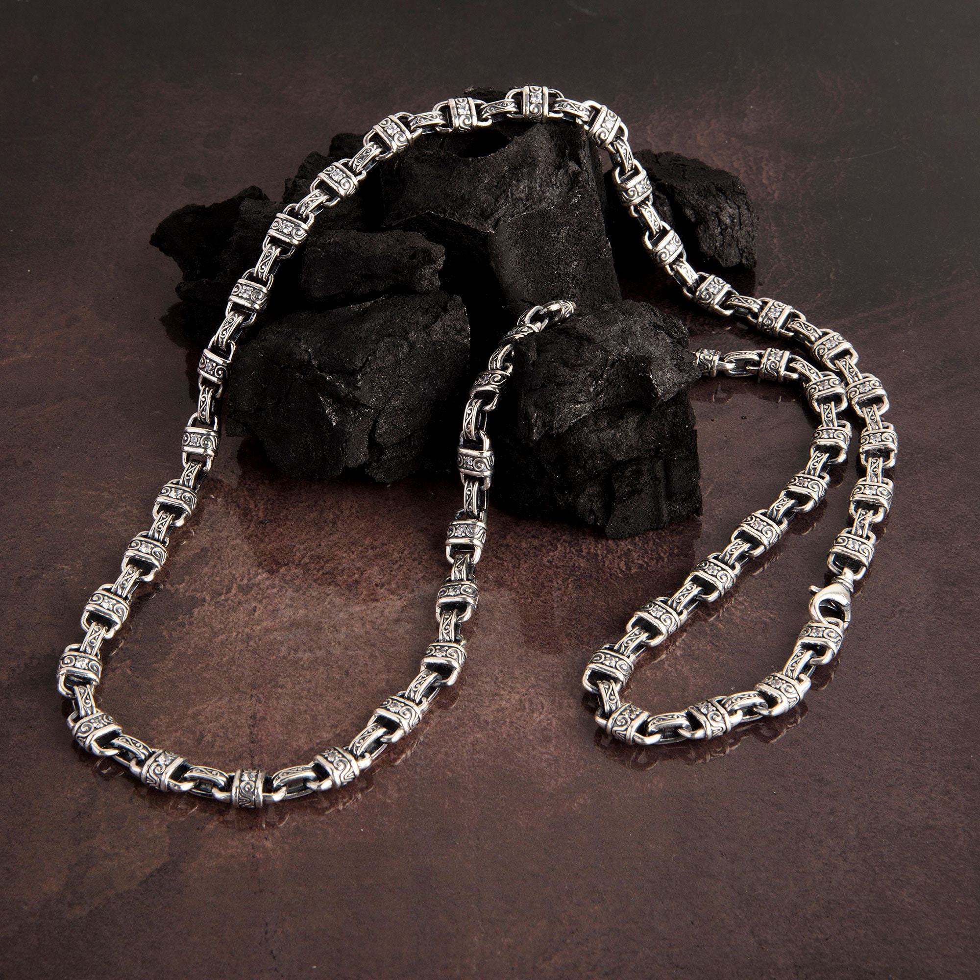 Silver Chunky Chain, Byzantine Chain, Handmade Engraved Chain Necklace ...