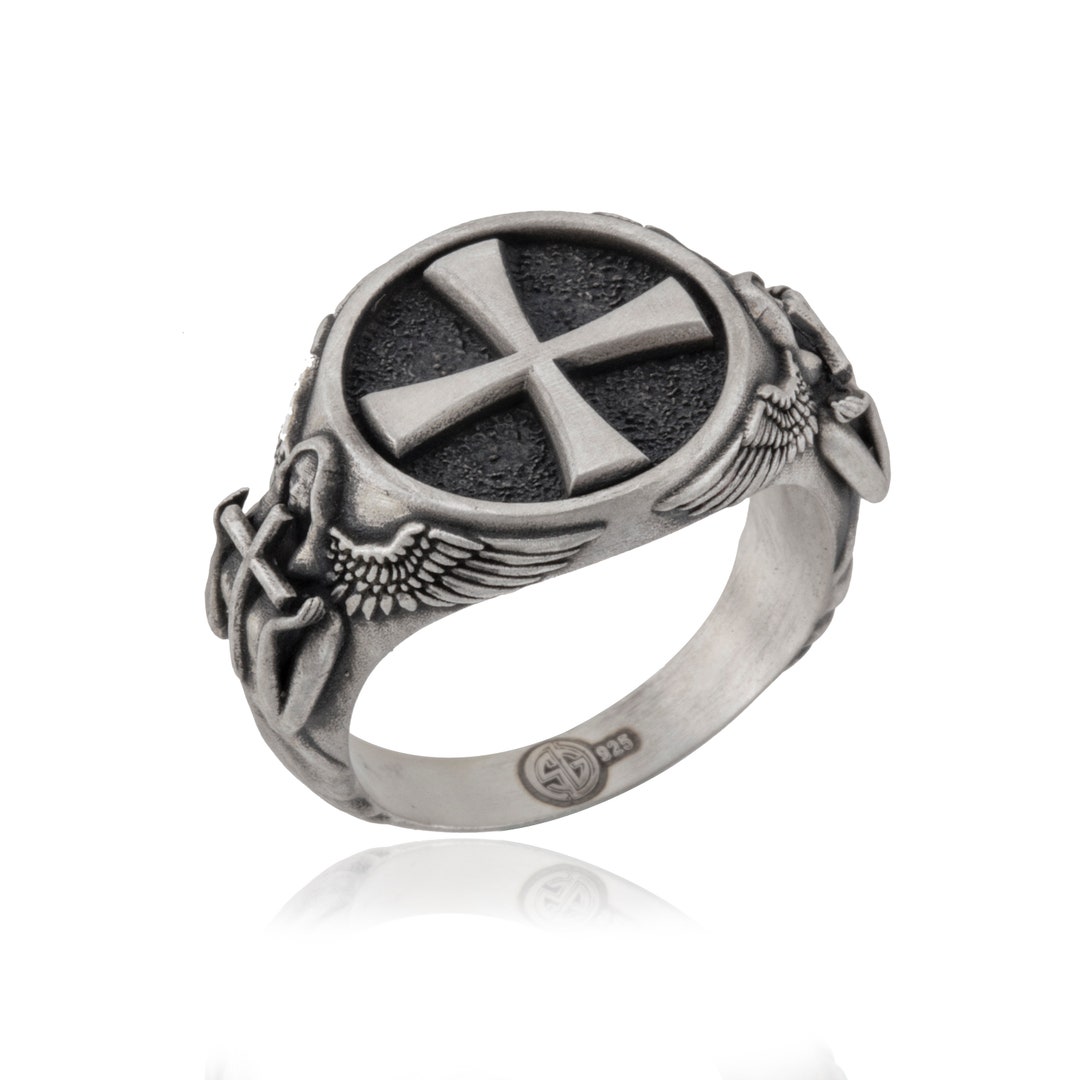 Crusader Knight Ring, Solid Silver Templar Knight Cross Ring, Religious ...