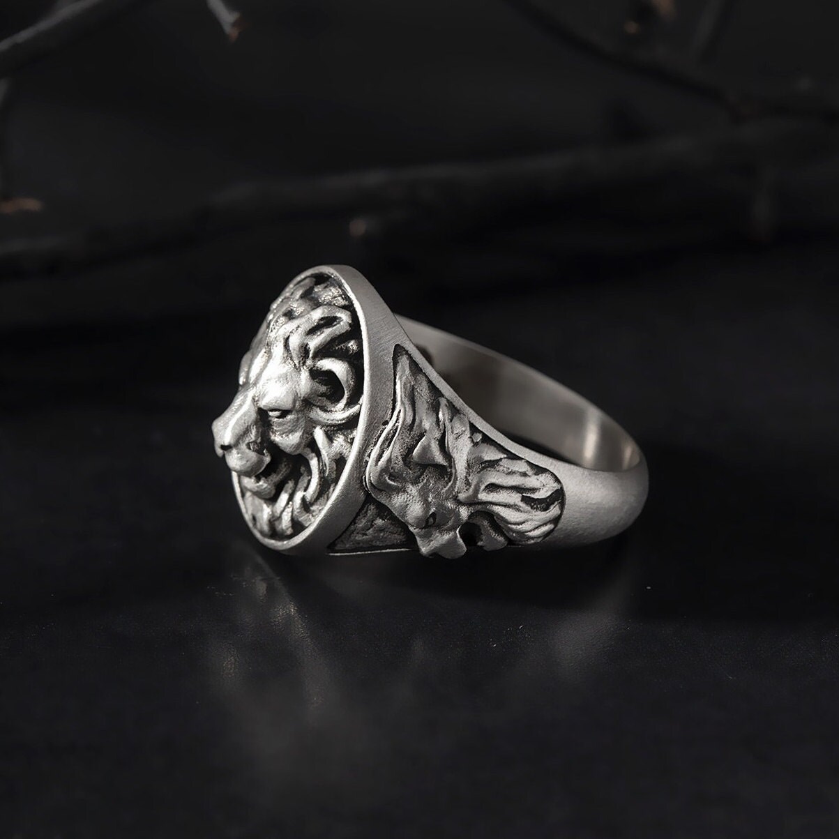 Silver Lion Signet Ring Men's Signet Ring Oxidized Lion | Etsy