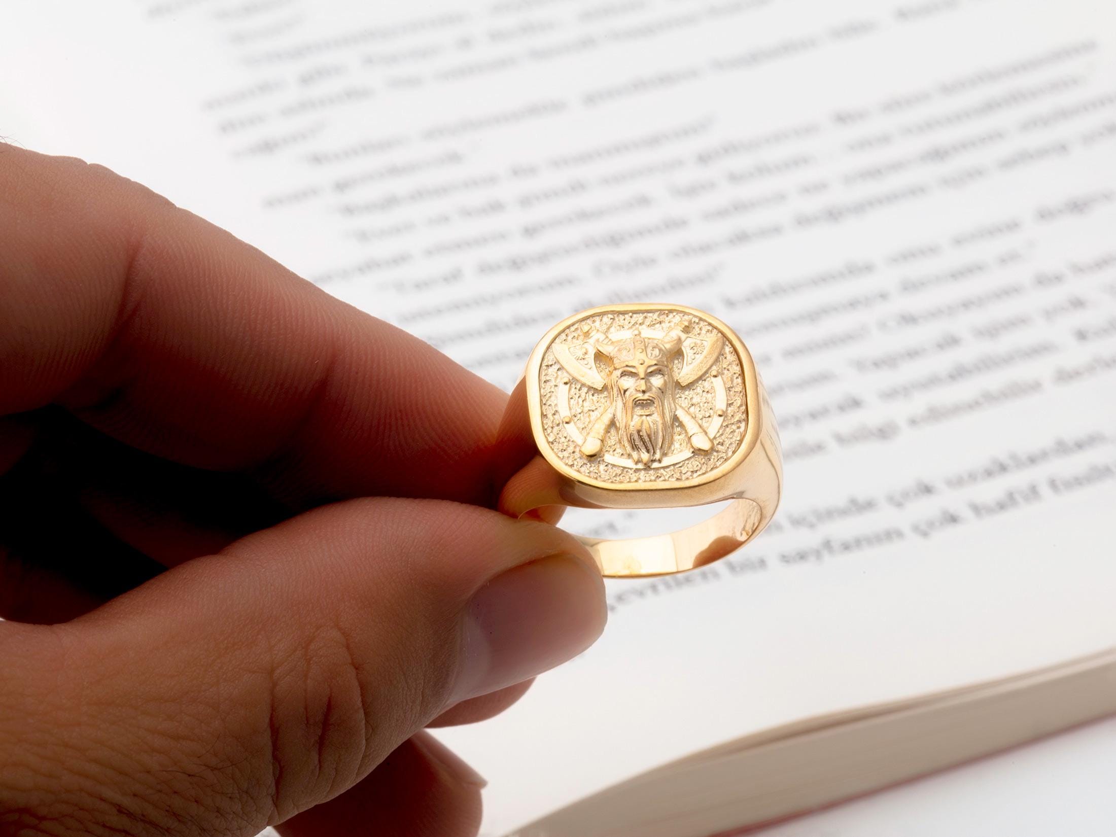 18K Gold Viking God Odin Ring, Solid Gold War God Odin Rings ...