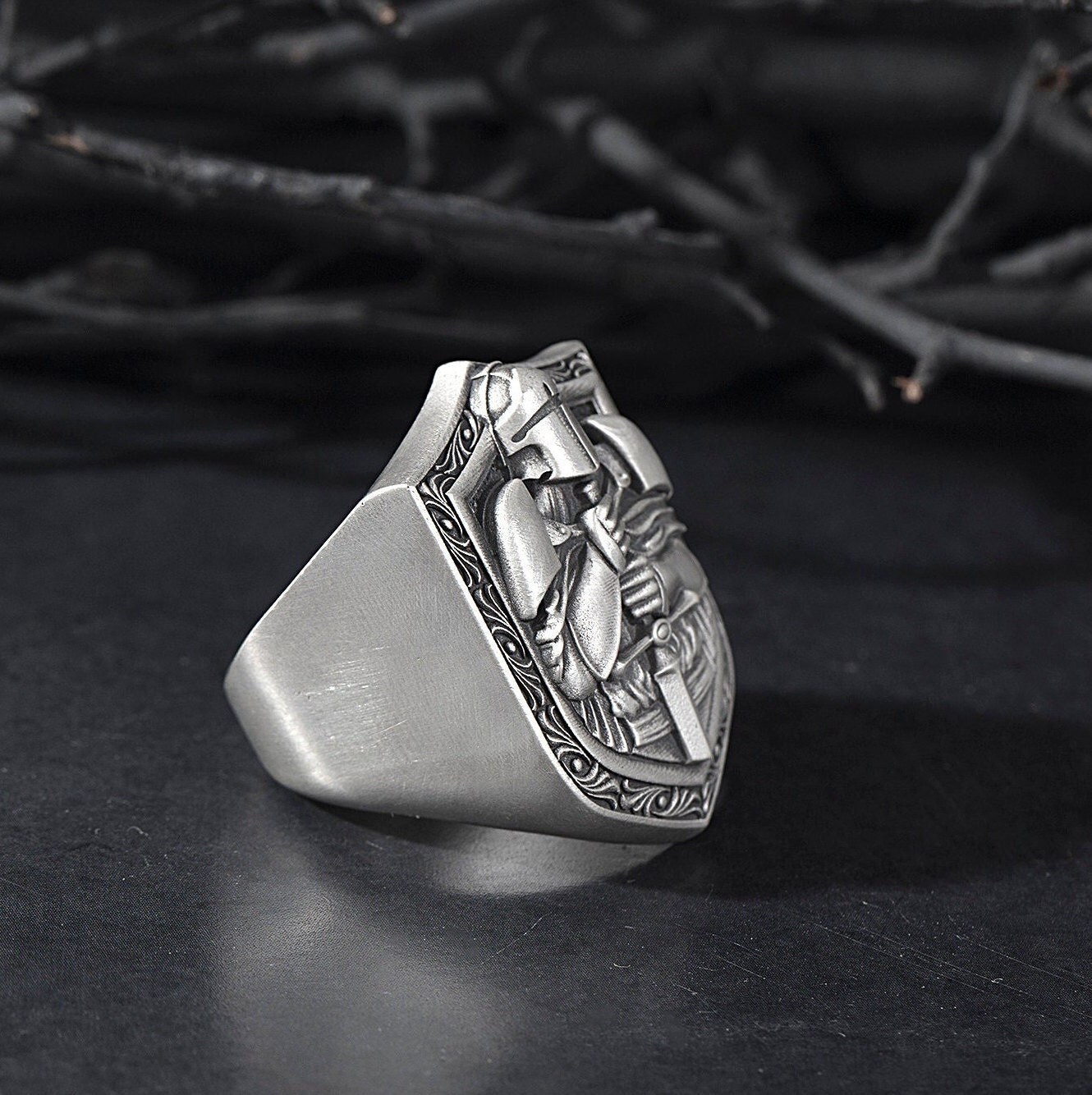 Crusader Knight Solid Silver Ring, Medieval Christian Templar Knight ...