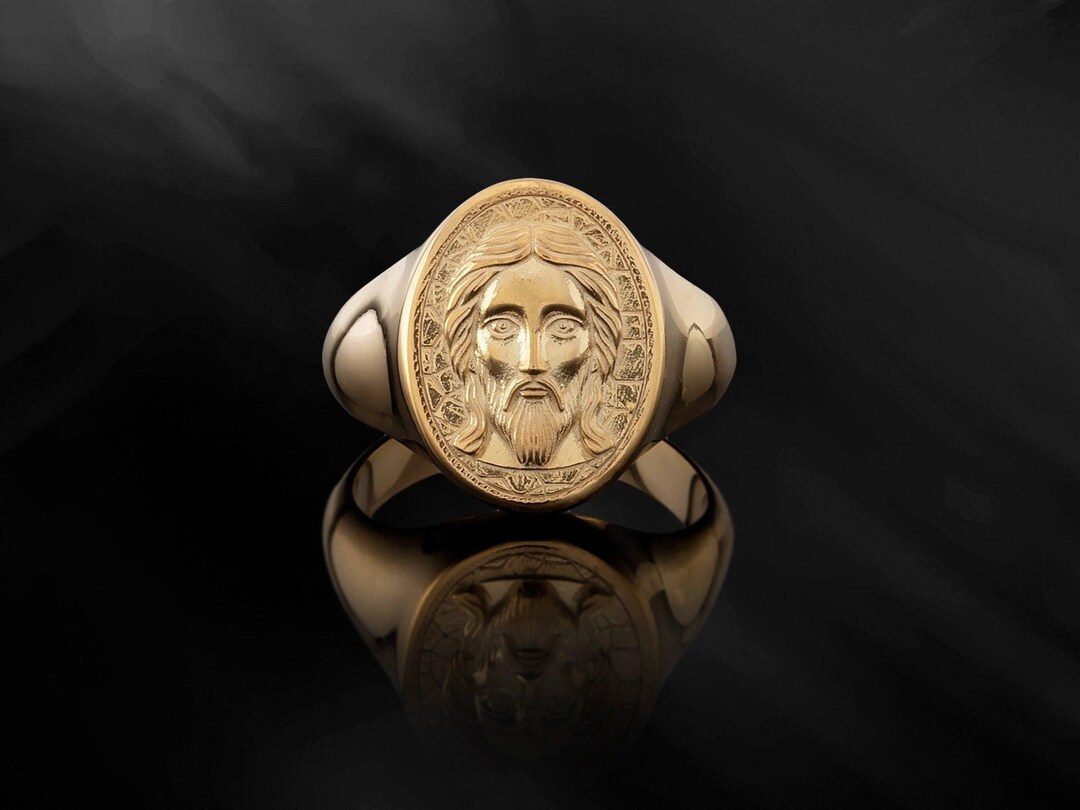 14K Solid Gold Christ Jesus Man Ring, 10K Jesus Statement Rings for Men ...