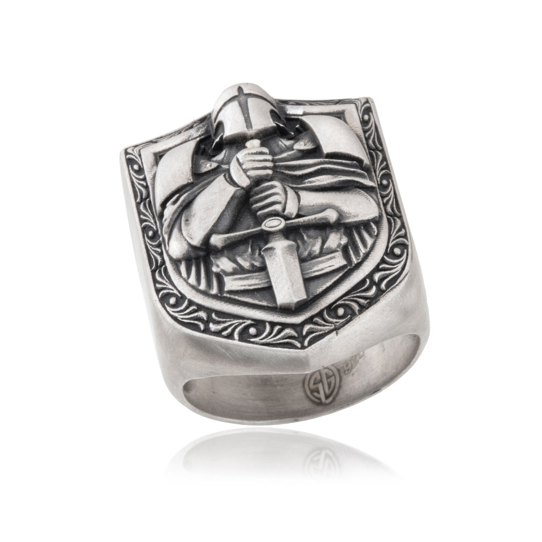Crusader Knight Solid Silver Ring, Medieval Christian Templar Knight ...