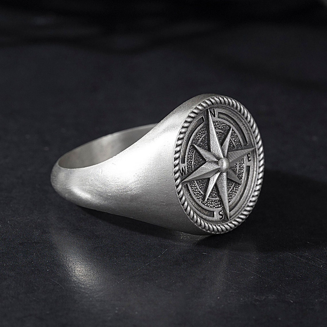 Sterling Silver Compass Rings for Men, Nautical Compass Ring, Gift for Boyfriends, Silver ...