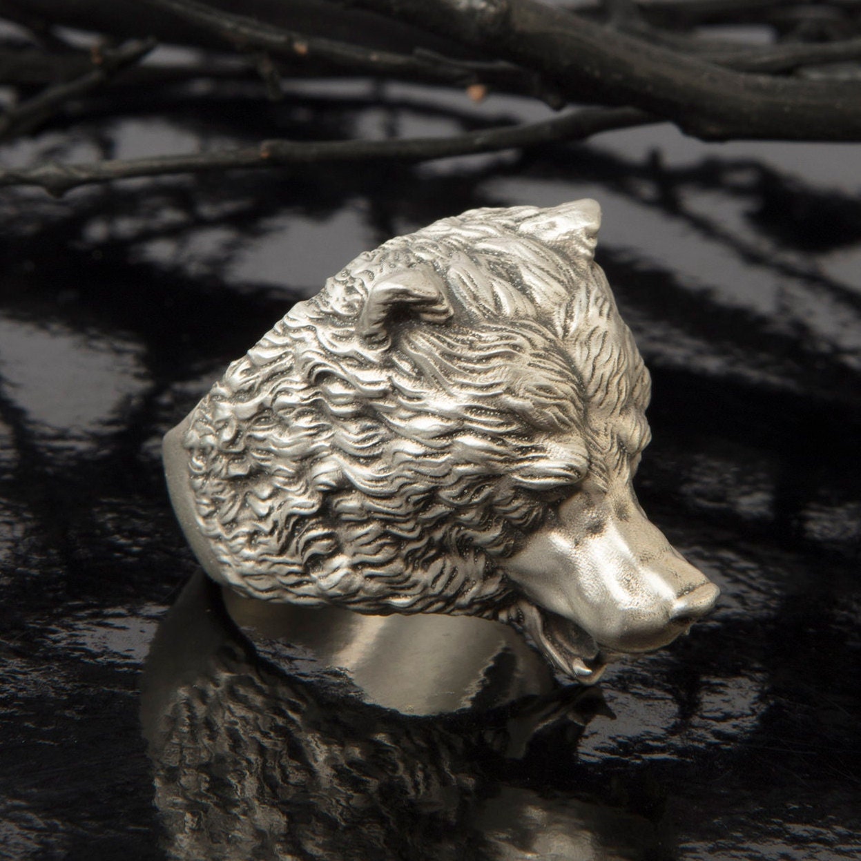 Silver Bear Ring, Wild Angry Bear Ring, Statement Man Ring, Gift for ...