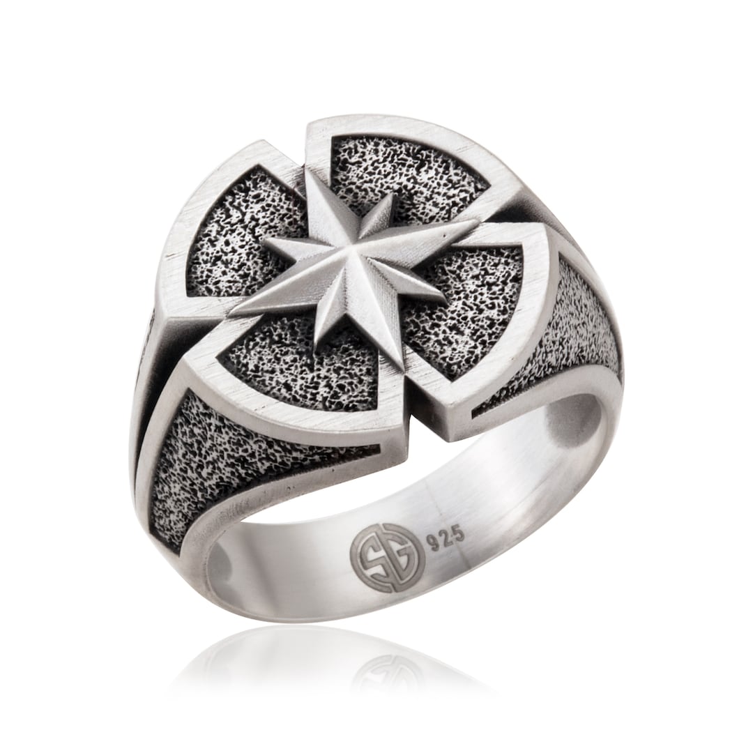 Sterling Silver North Star Rings, Nautical Compass Ring, Gift for Fathers, Fisherman Rings ...