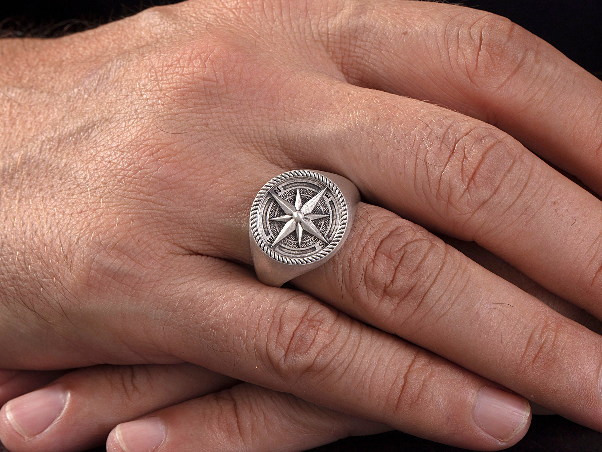 Sterling Silver Compass Rings for Men, Nautical Compass Ring, Gift for ...