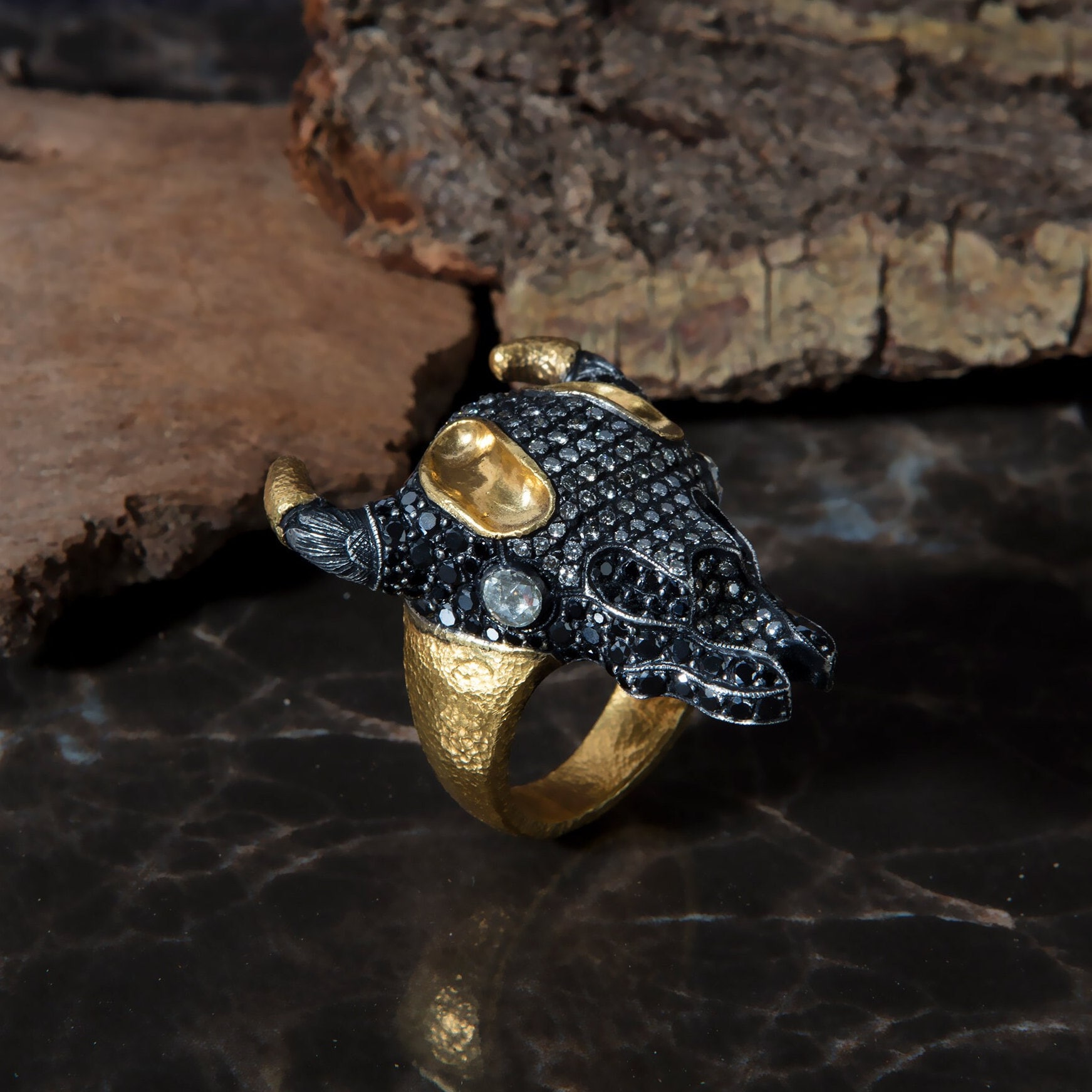 24K Solid Gold Buffalo Skull Ring American Buffalo Rings | Etsy