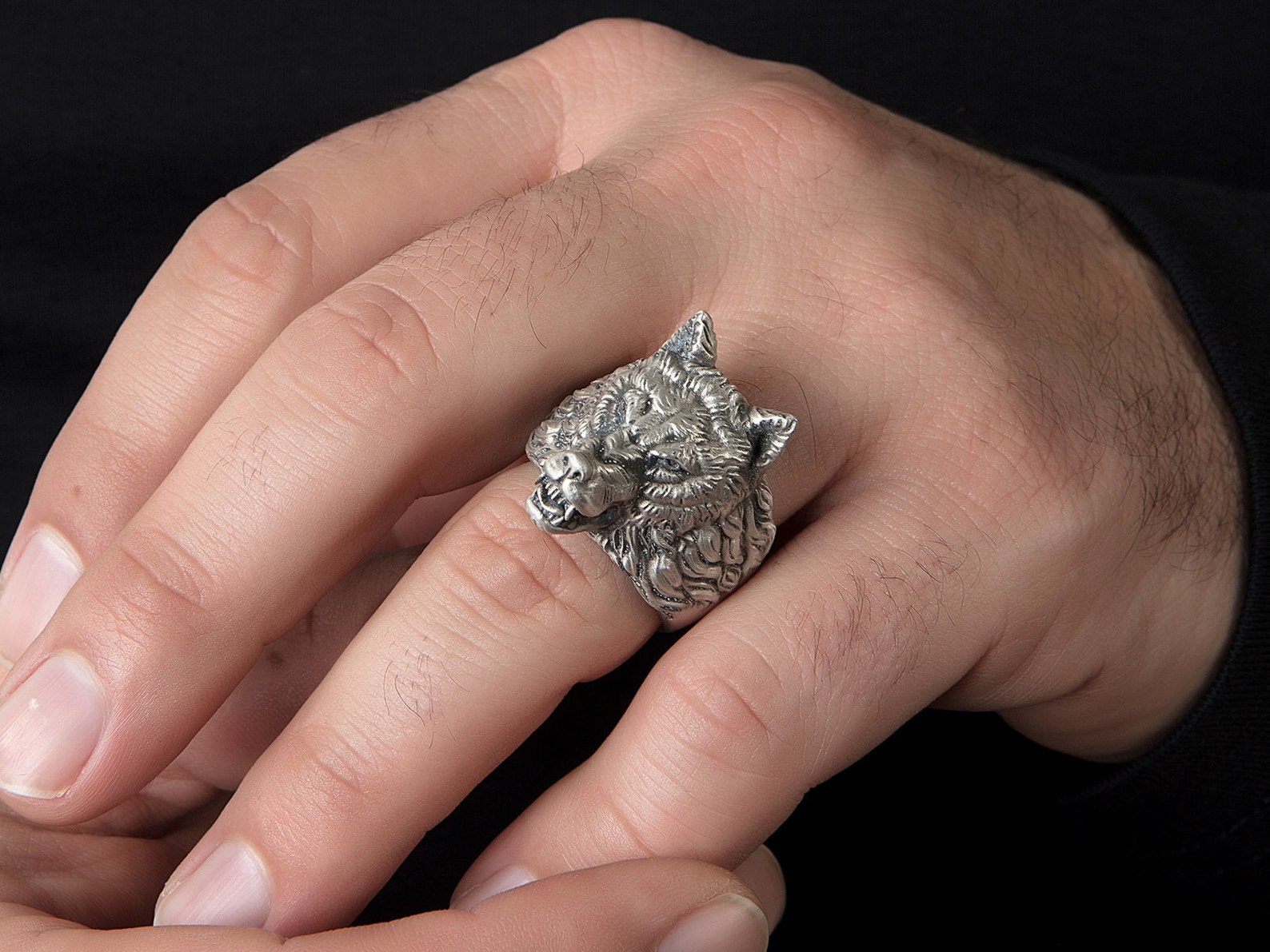 Silver Wolf Rings Wild Angry Wolf Ring Statement Men Rings - Etsy
