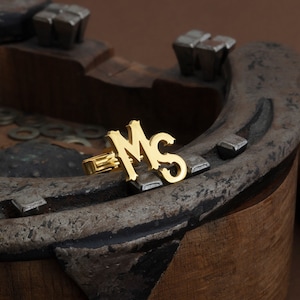 14K Gold Initial Cufflinks for Men, Silver Name Cufflink, Cufflinks for ...