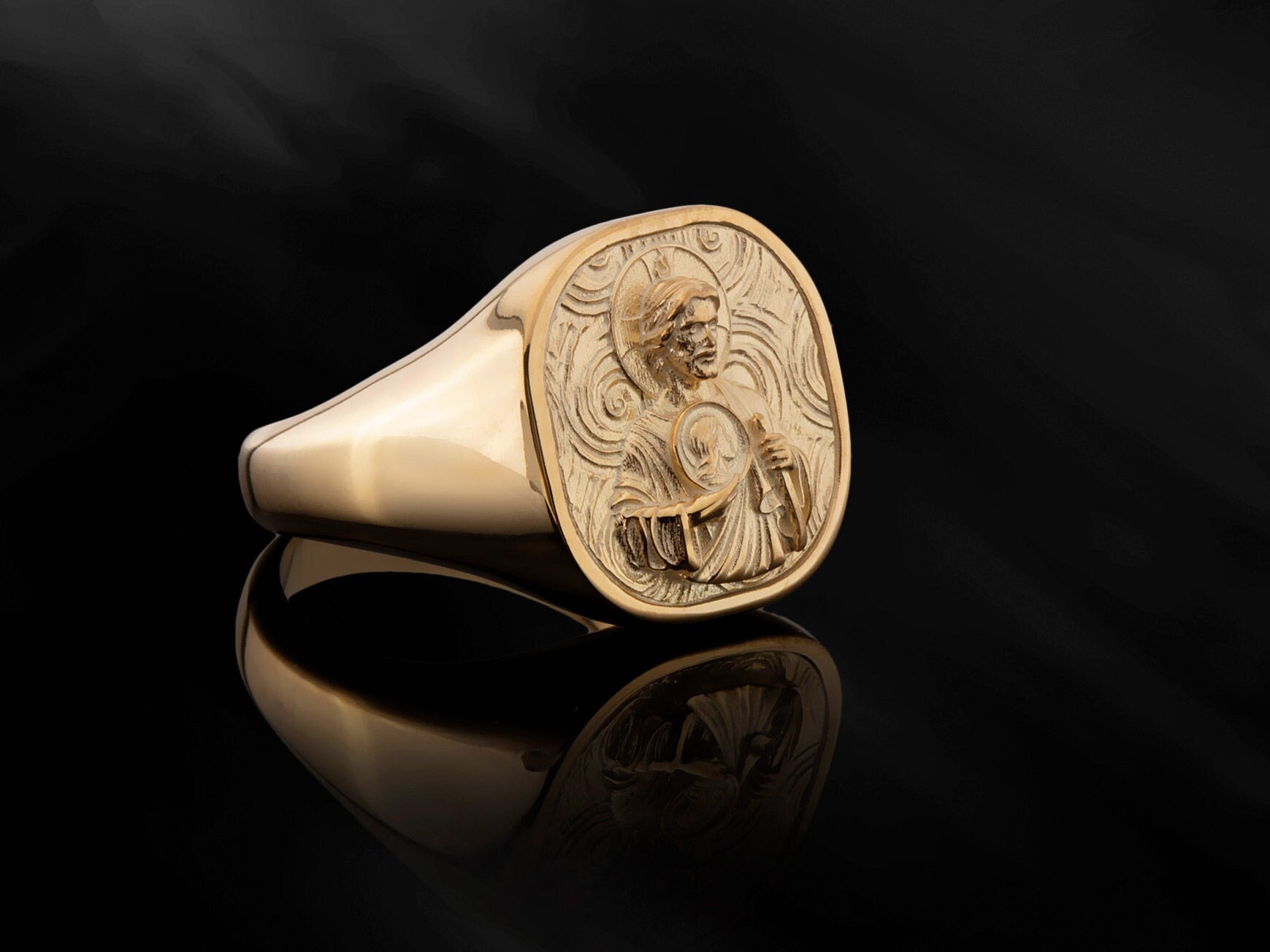 18K Solid Gold Jesus Christ Ring for Men 14K Gold Unique - Etsy