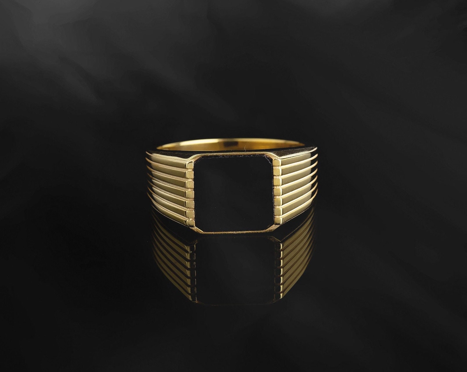 14K Gold Square Black Onyx Rings, 10K Solid Gold Onyx Ring, Gift Men's ...