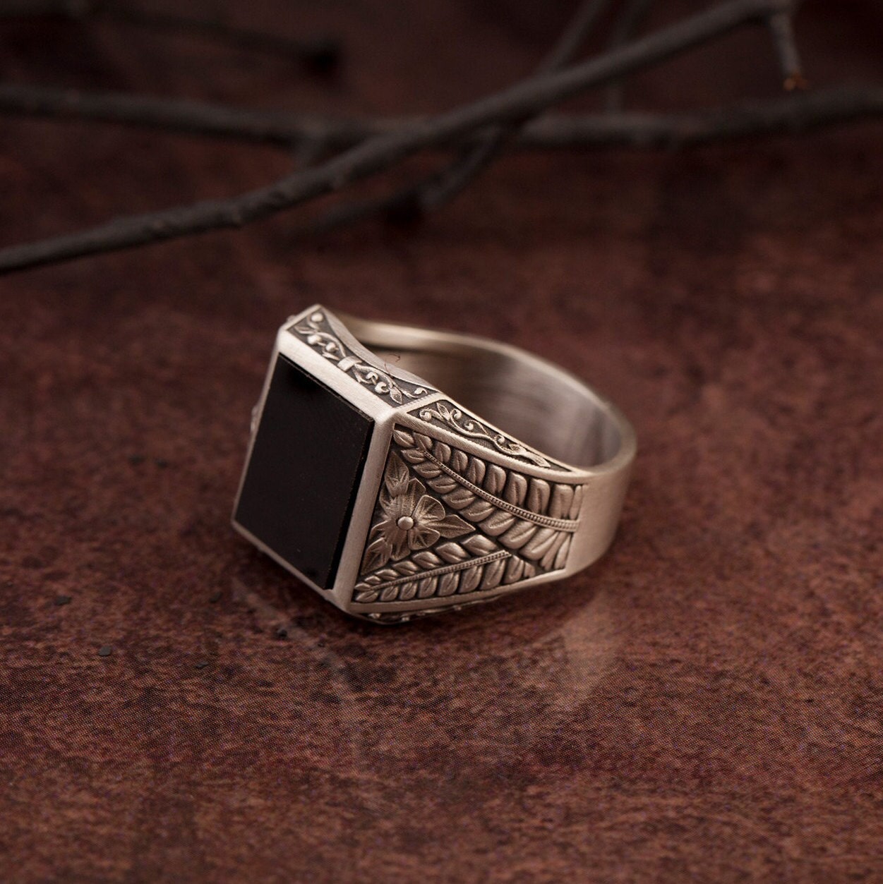 Rectangle Onyx Men Ring Black Onyx Silver Ring Wedding - Etsy