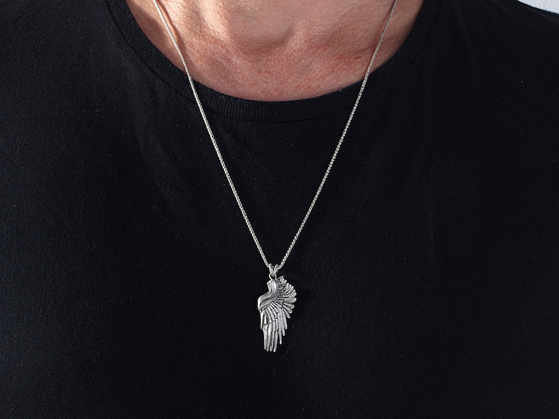 Guardian Angel Wing Men Necklace, Angel Wing Pendant, Sterling Silver ...