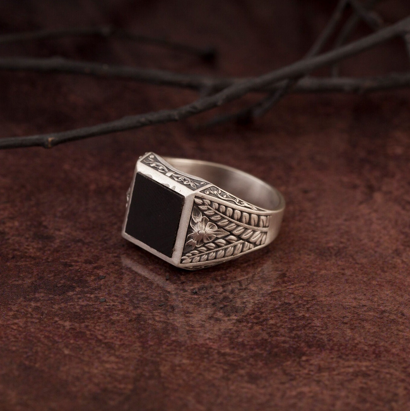 Square Onyx Ring, Black Onyx Silver Ring, Engagement Gift Ring for Man ...