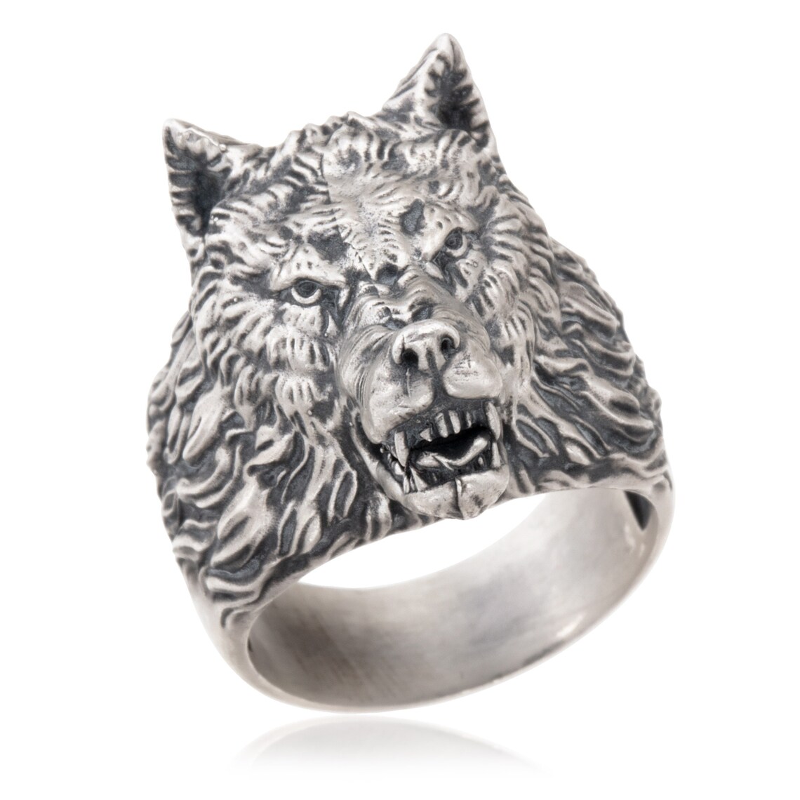 Silver Wolf Rings Wild Angry Wolf Ring Statement Men Rings - Etsy