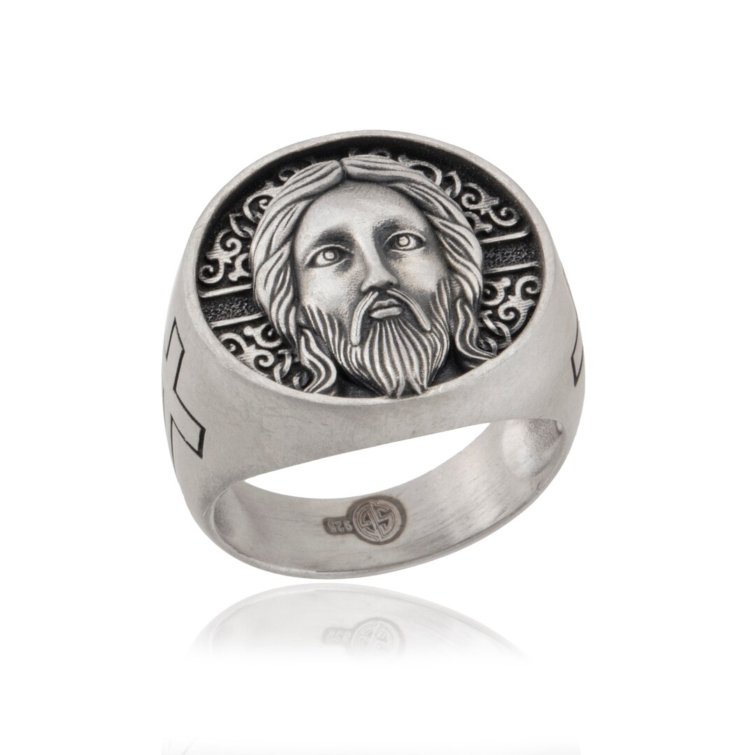 Sterling Silver Cross Ring, Crucifix Jesus Ring, Christ Jesus Face Ring ...