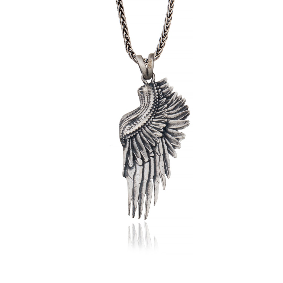 Guardian Angel Wing Men Necklace, Angel Wing Pendant, Sterling Silver ...