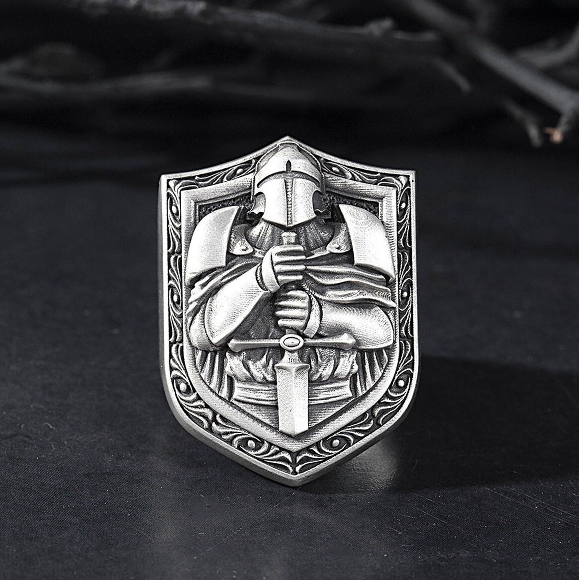 Crusader Knight Solid Silver Ring, Medieval Christian Templar Knight ...