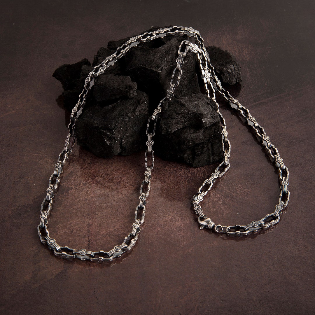Sterling Silver Chunky Chain Necklace for Men, Oxidized Silver Link ...