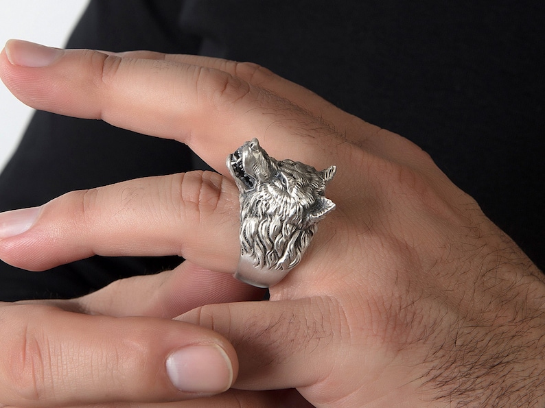 Silver Wolf Rings Wild Angry Wolf Ring Statement Men Rings - Etsy