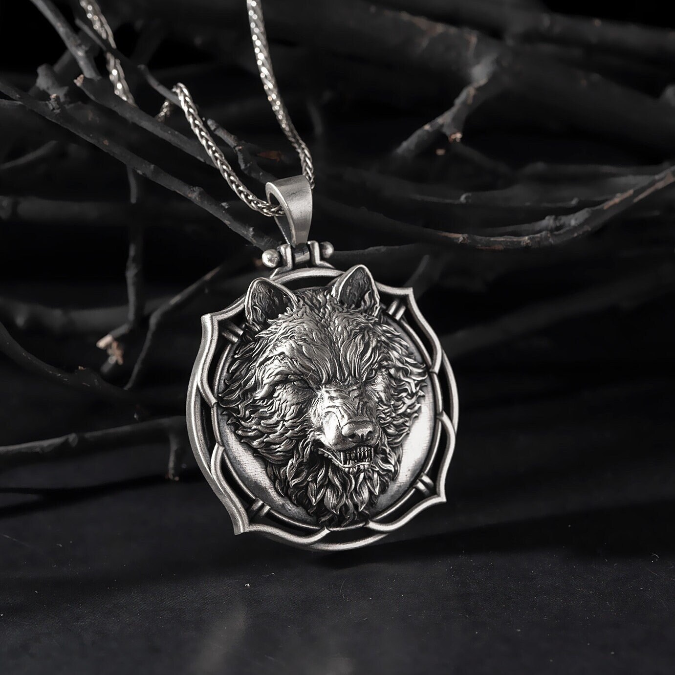 Collares de lobo salvaje, colgantes de lobo en plata de ley, collar de ...