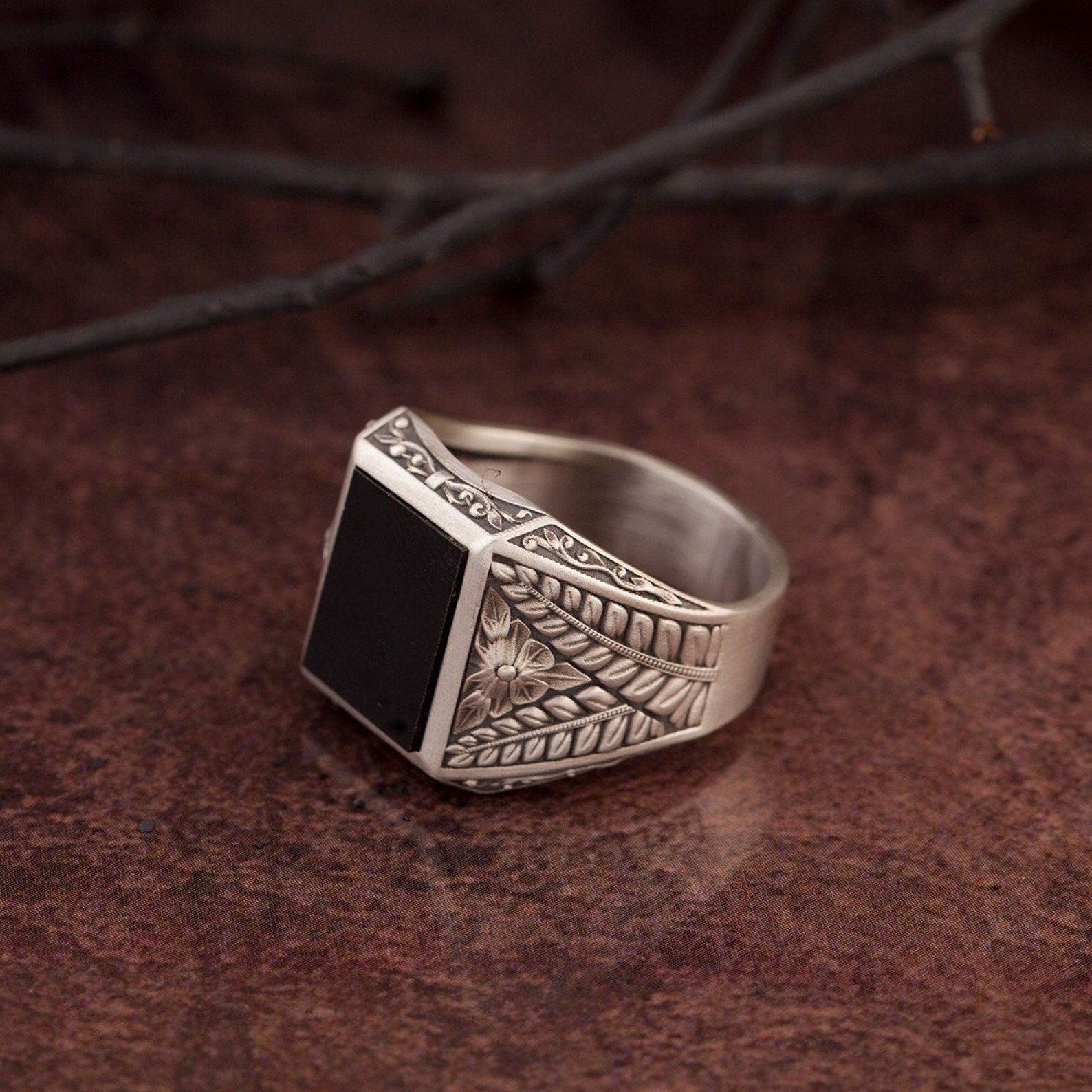 Rectangle Onyx Men Ring Black Onyx Silver Ring Wedding - Etsy