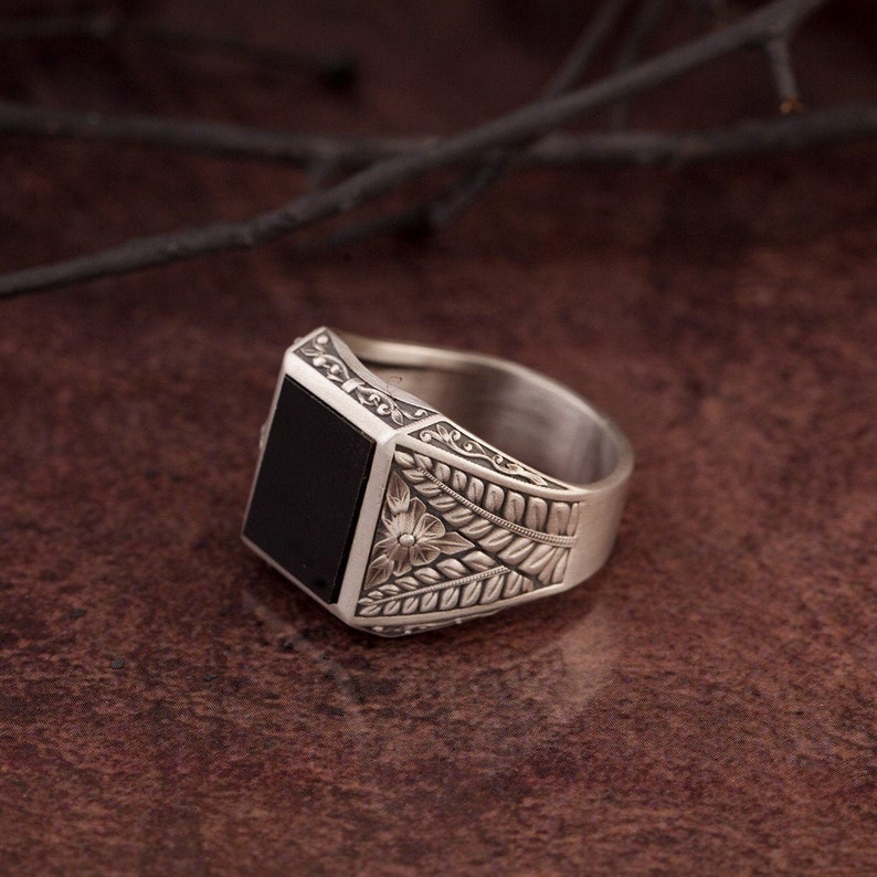 Rectangle Onyx Men Ring Black Onyx Silver Ring Wedding - Etsy
