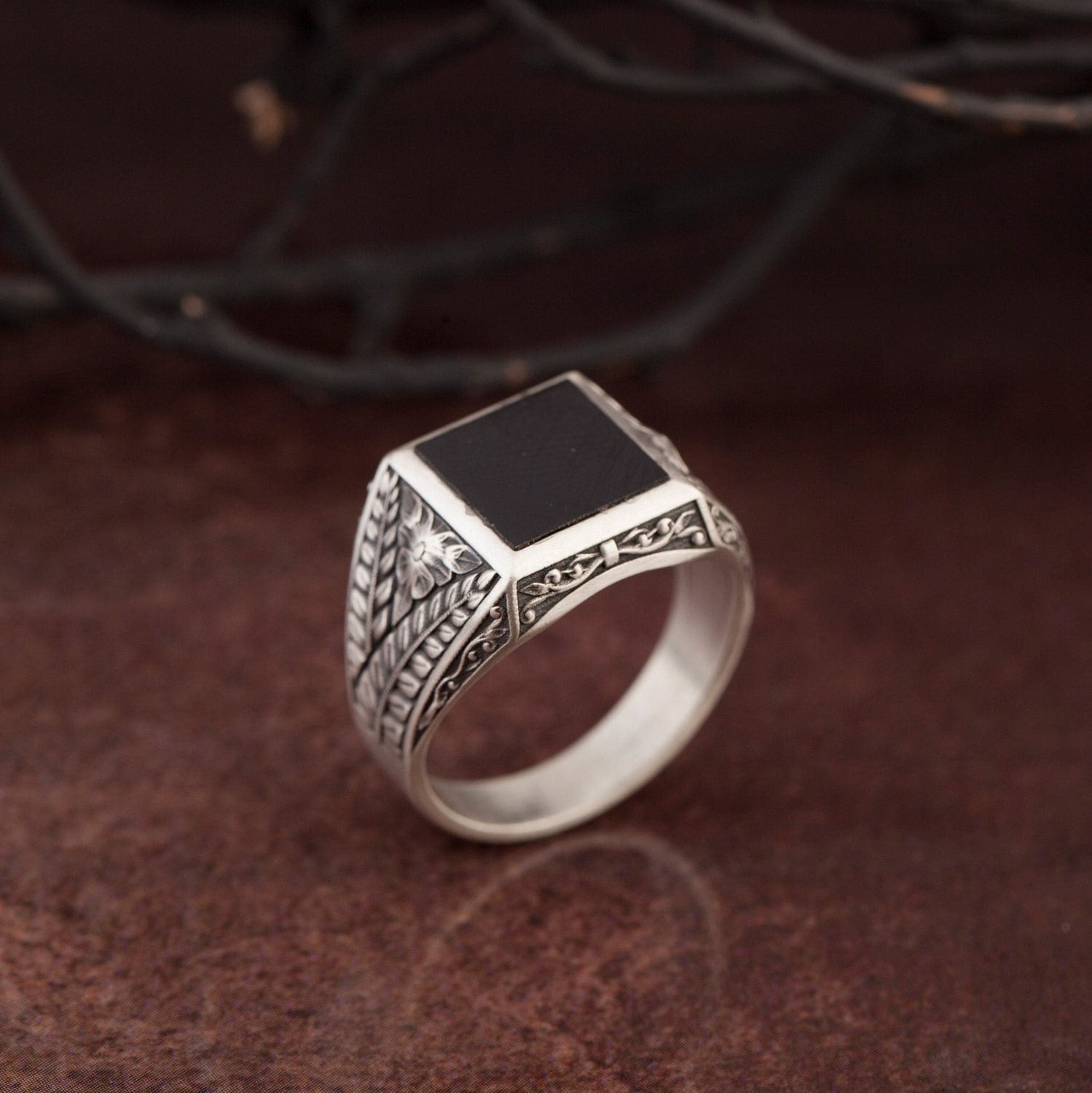 Square Onyx Ring, Black Onyx Silver Ring, Engagement Gift Ring for Man ...