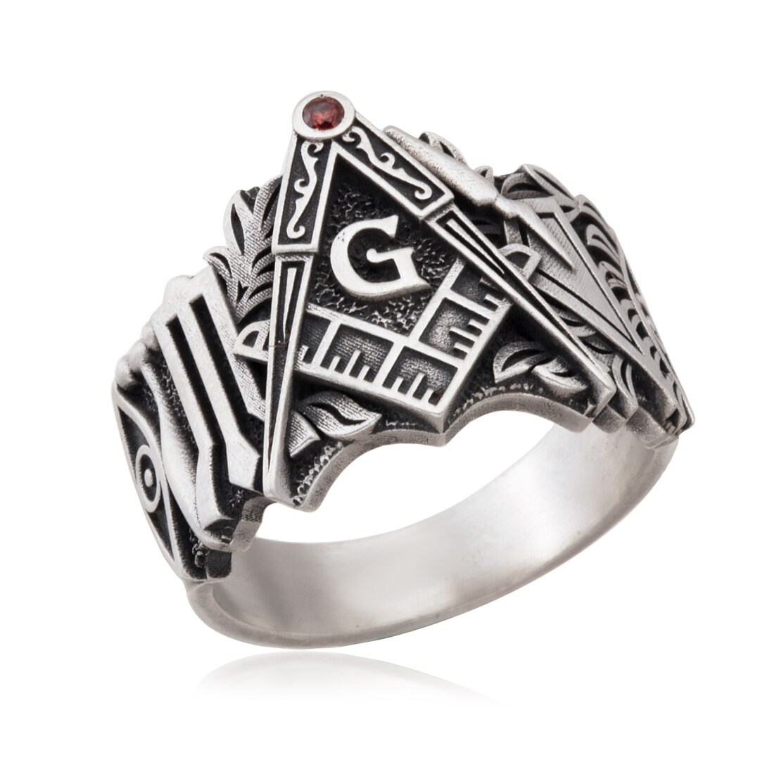 Solid Silver Masonic Compass Ring, Jewelry Gift for Mason, Master Mason ...