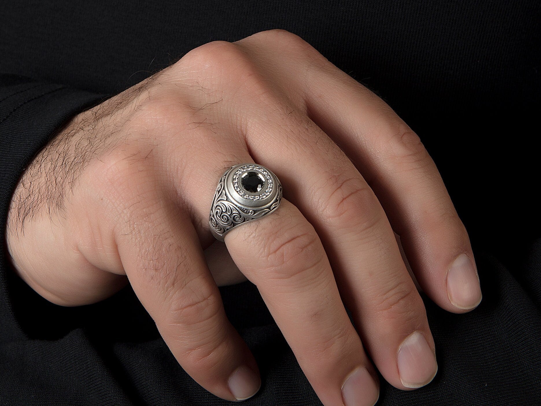 Unique Black Diamond Men Ring Signet Rings Diamond Man Ring - Etsy