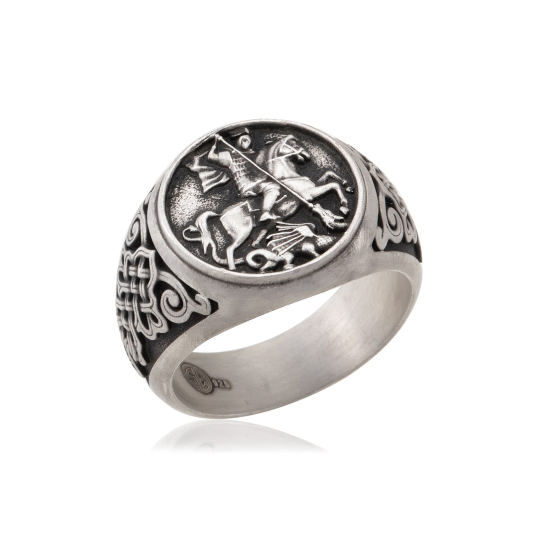 Saint George With the Dragon, Religious Jewelry, Sterling Signet St ...