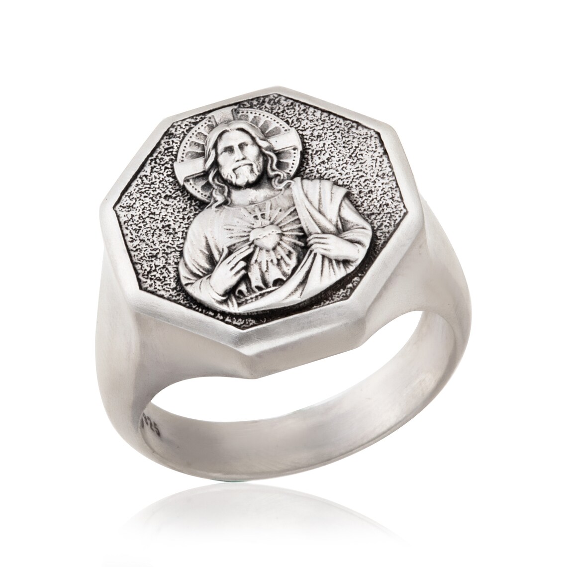 Jesus With Sacred Heart Silver Men Ring Savior Messiah Ring - Etsy
