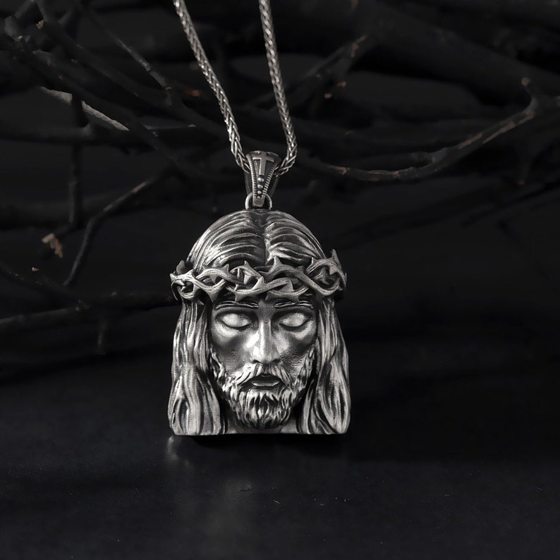Sterling Silver Thorny Crown Jesus Pendant, Religious Necklace - Etsy