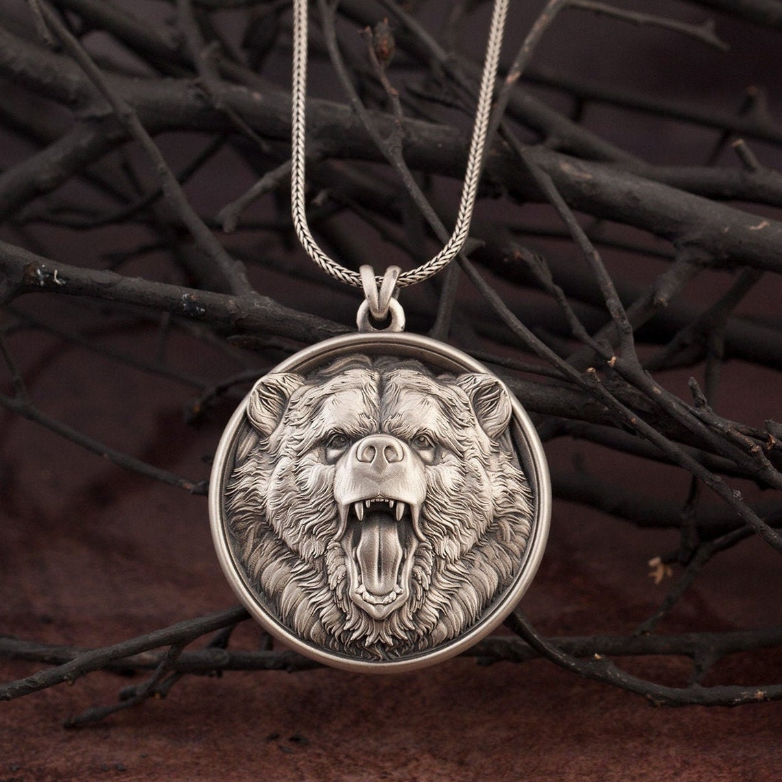Sterling Silver Bear Pendant Animal Pendants Bear Medallion - Etsy