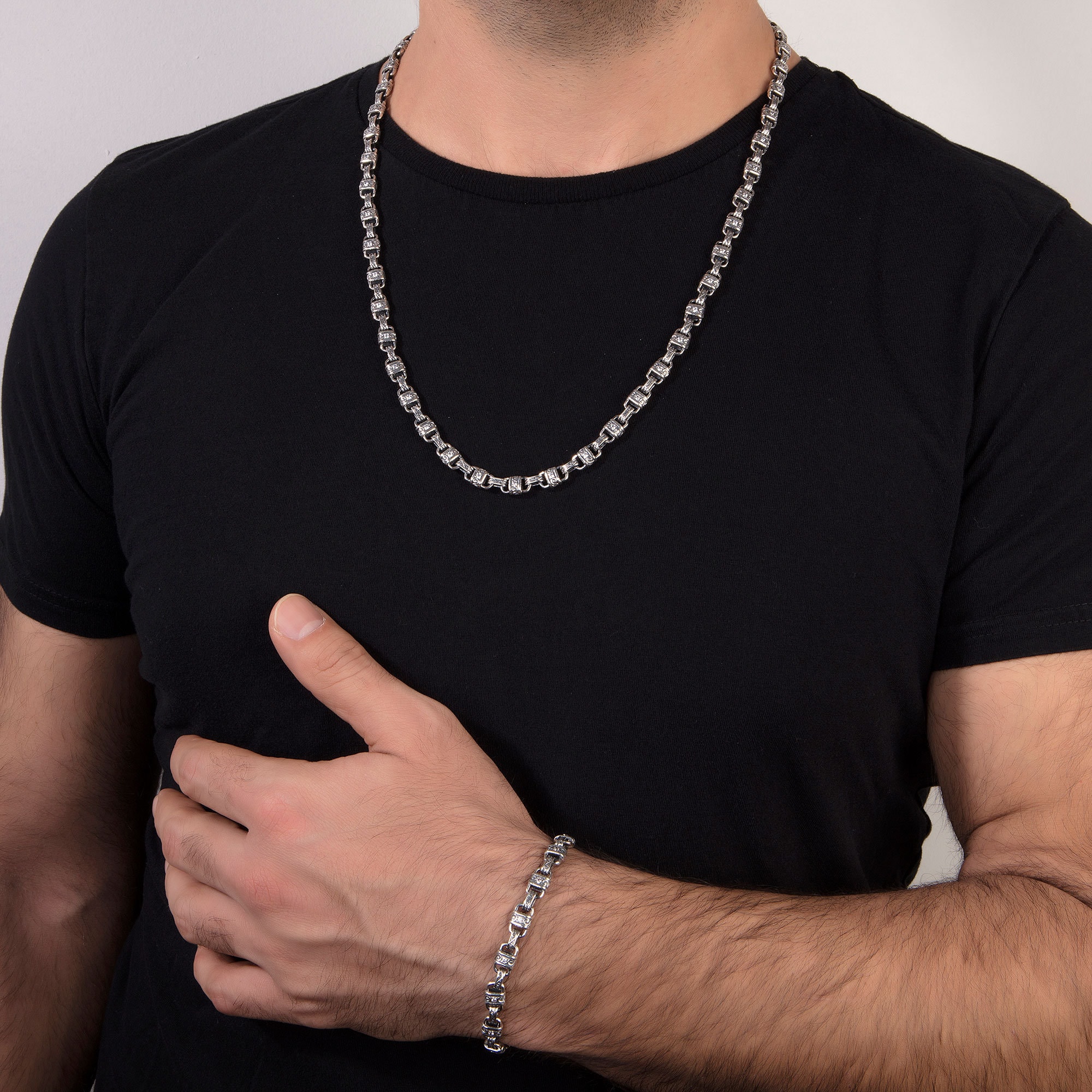 Silver Chunky Chain, Byzantine Chain, Handmade Engraved Chain Necklace ...