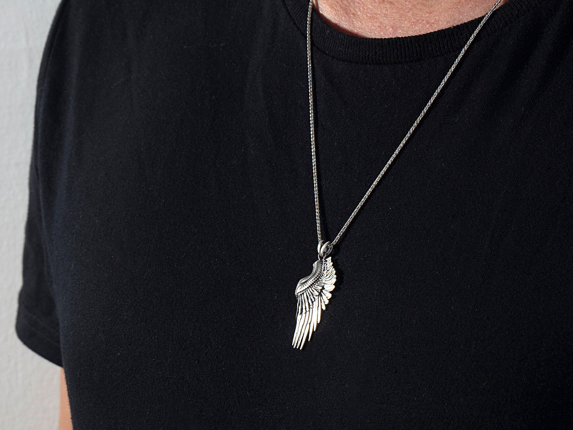 Guardian Angel Wing Men Necklace, Angel Wing Pendant, Sterling Silver ...