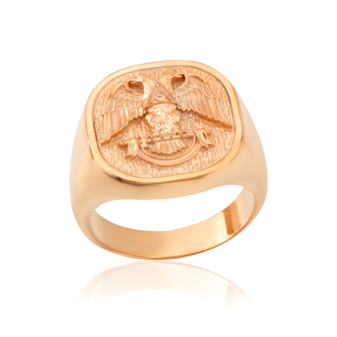 18K Gold Signet Ring, Master Mason Double Headed Eagle, Masonic Ring - Etsy