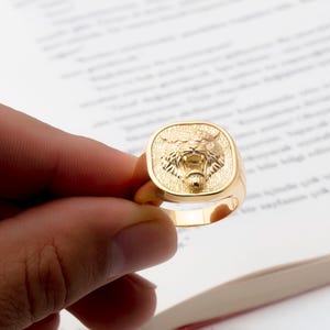 18K Gold Tiger Rings, 14K Gold Signet Animal Rings, 10K Tiger Head Ring ...