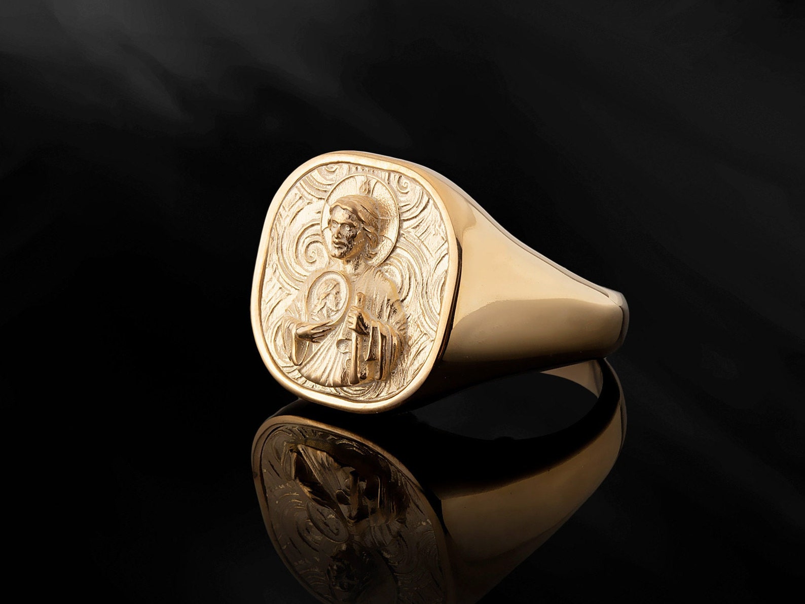 18K Solid Gold Jesus Christ Ring for Men 14K Gold Unique - Etsy