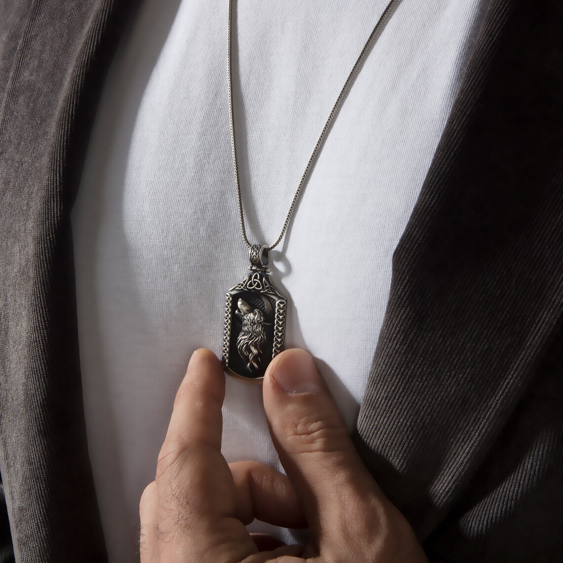 Sterling Silver Wolf Necklace Wolf Necklace for Man Wolf - Etsy