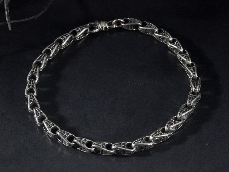 Cross Engraved Chain Bracelet 925 Silver Crucifix Chain - Etsy